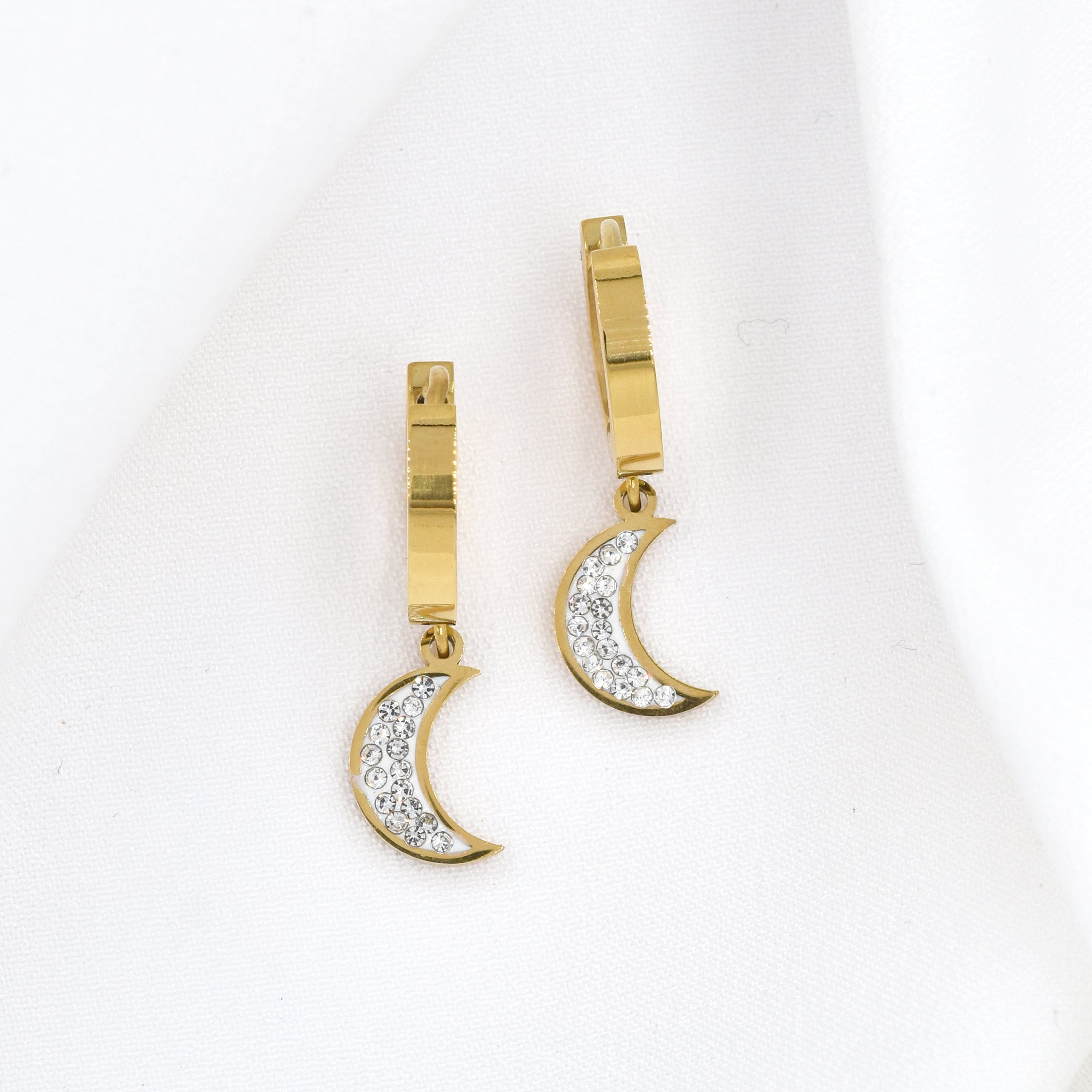 Stainless Steel Cubic Zirconia Moon Drop Earrings – TrendStudio