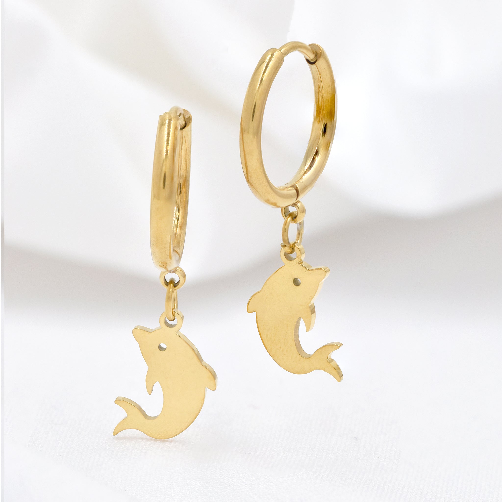 Stainless Steel Dolphin Charm Sleeper Drop Earrings – TrendStudio