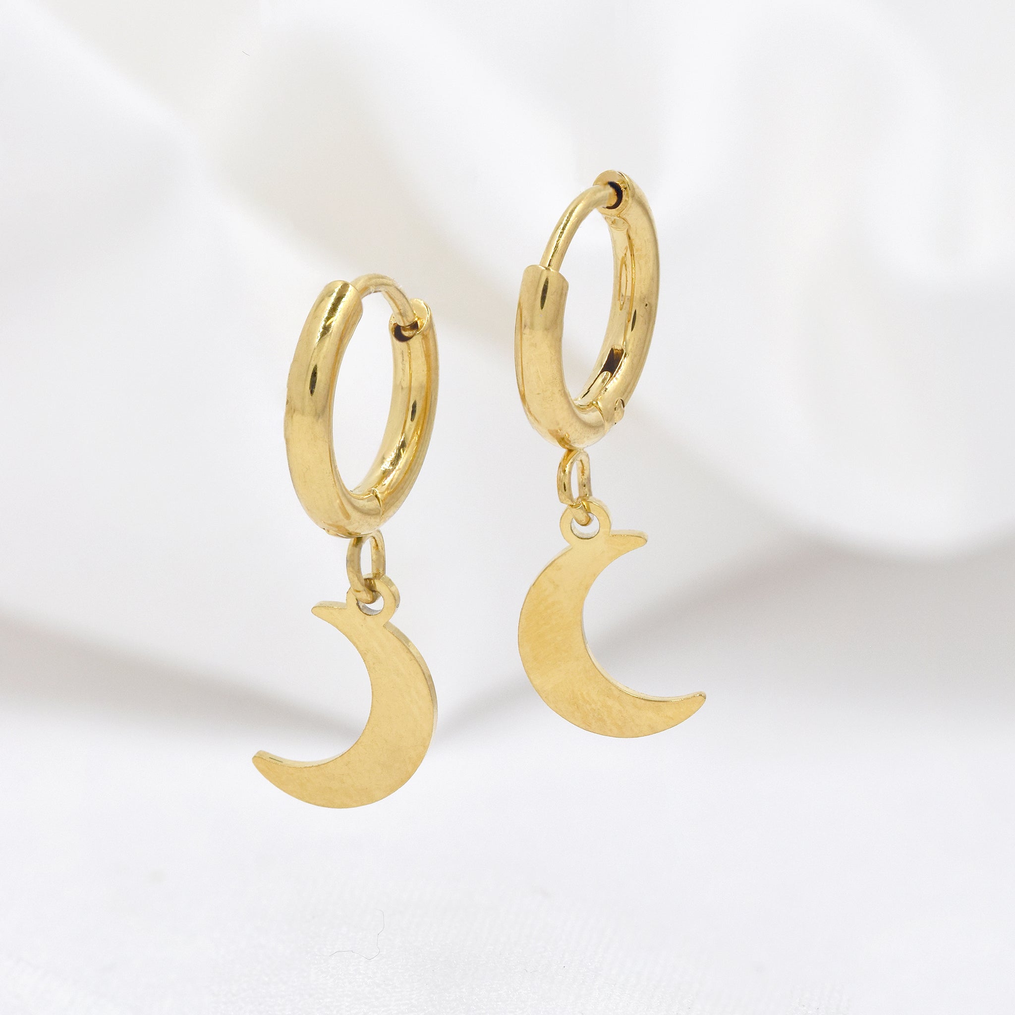 Stainless Steel Gold Moon Charm Sleeper Drop Earrings – TrendStudio
