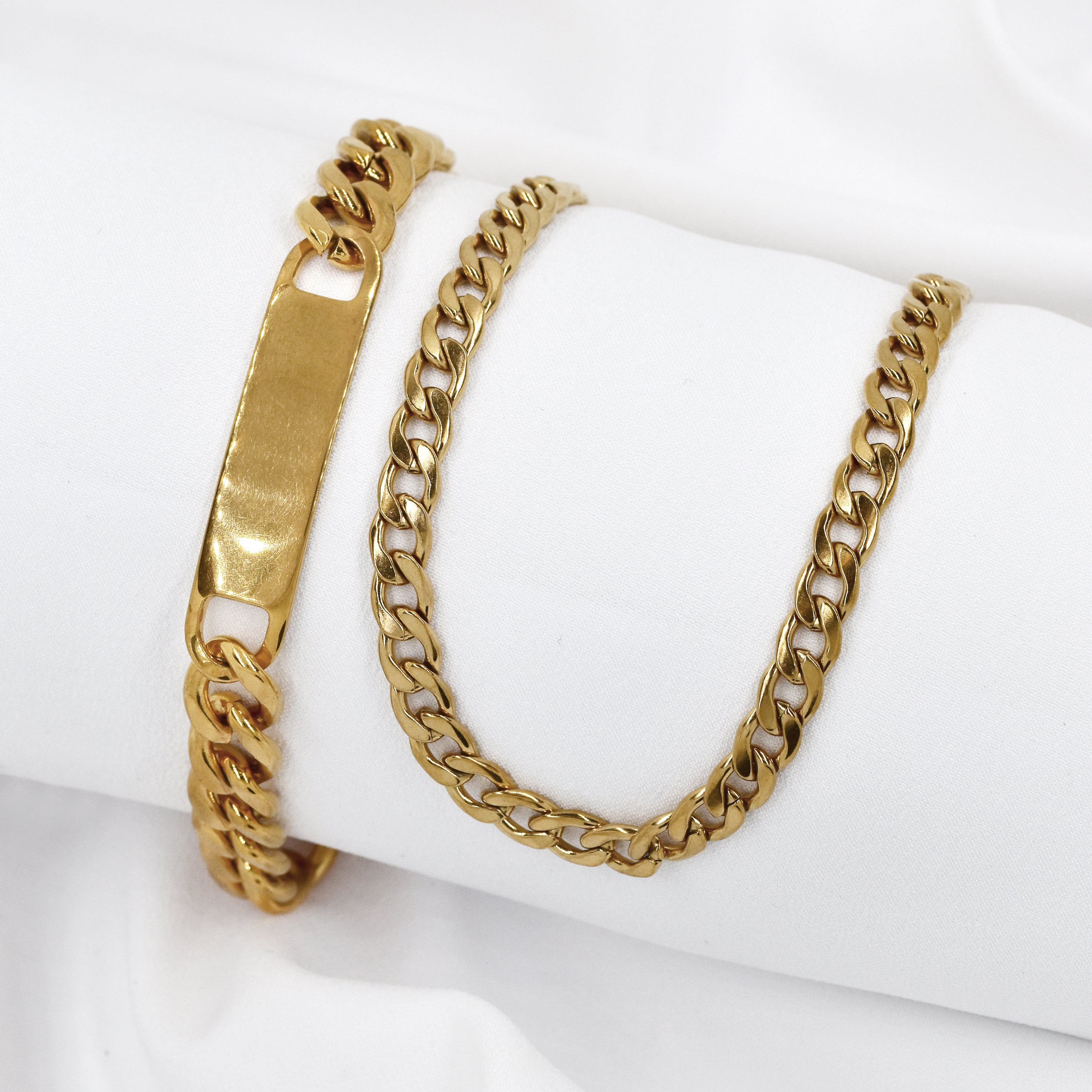 Stainless Steel ID Bracelet & Curb Link Chain Set – TrendStudio